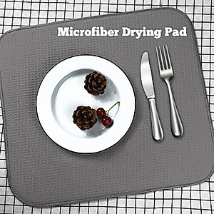 2 Pack 20×15 Inch Grey Microfiber Dish Drying Mat,Absorbent Kitchen Drying Pad,Ultra Absorbent Drying Mats for Kitchen Counter