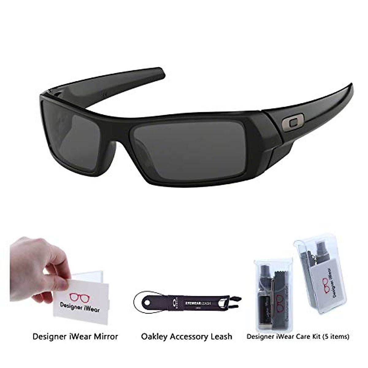 Oakley Gascan OO9014 03-471 Polished Black/Grey Sunglasses Leash + BUNDLE with Designer iWear Complimentary Care Kit