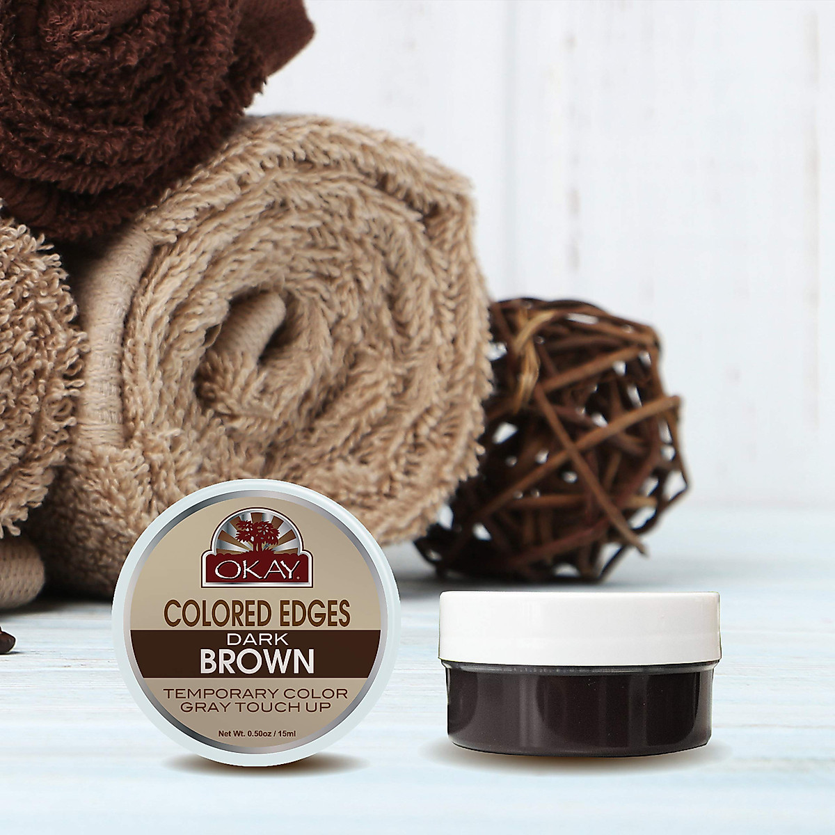 OKAY Colored Edges Dark Brown - Root Touch Up, Edge Control, Root Cover Up, Black Edge Gel, Gray Hair Cover Up for Women & Men, Hairline Coverage for Hair Loss, Thinning - 0.5 Oz (Pack of 1)