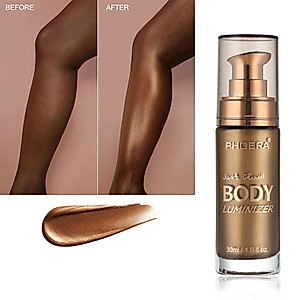 PHOERA Liquid Illuminator,Shimmer Body Oil,Body Highlighter Makeup Smooth Shimmer Glow Liquid Foundation for Face and Body 30ml(103 Glistening Bronze)