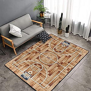YEAHSPACE Basketball Rug 60x39 inch Area Rugs Living Room Bedroom Playroom Decor-Sports Field Basketball Court Beige