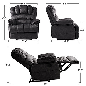 EASELAND 1.0 Extra Large Push Back Recliner for Big and Tall, Extra Wide and Overstuffed Breathable Recliners (Dark Grey)…