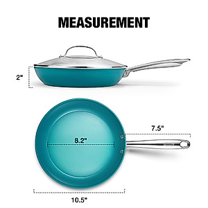 HLAFRG 10 Inch Nonstick Frying Pan with Lid, Ceramic Skillet, Omelet Pan, Effortless Cleaning,10 inch Small Pan with Heat-Resistant Handle, Compatible with All Stoves, Cyan
