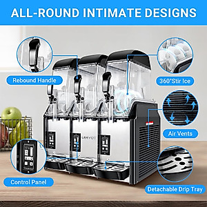 EKway Commercial Slushy Machine,3 x 3.2 Gallons Tank Margarita Frozen drink Machine,1100W 110V Commercial Slushie Machine, Margarita slush Smoothie maker for Restaurant Bar Party