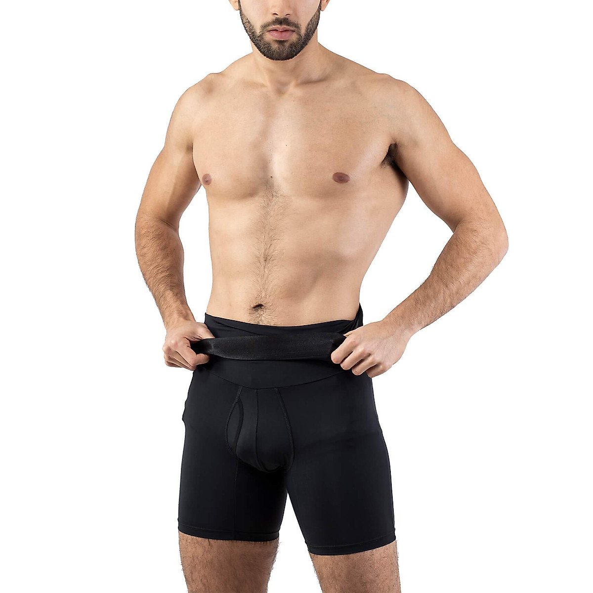 Kewlioo Men's Girdle Compression Shorts with Instant Slimming Effect & Breathable Fabric - High Waist Body Shaper Running Workout Fitness Compression Shorts Underwear Boxer Briefs - (Black, 2XL)