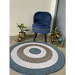 The Weaving Buddha Organic Round Cotton Mat Braided and Woven for Home Decor 3 feet (36 inches) Blue and White …