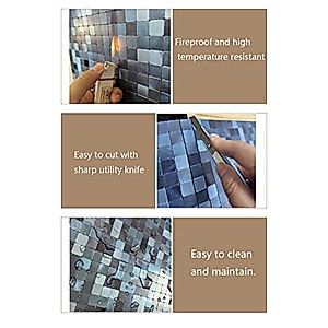 XUANINY 5-Sheet Peel and Stick Backsplash Tiles Dark Blue Surface Aluminum Mosaic Sticker for Kitchen (11.61"x11.61" Per Sheet, Pack of 5pcs) (Dark Blue)
