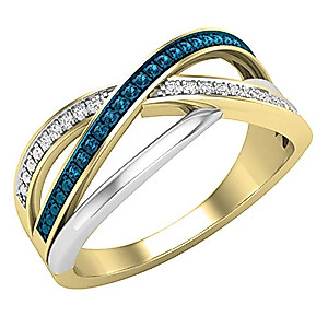 Dazzlingrock Collection 0.10 Carat (ctw) Round Blue & White Diamond Women Crossover Anniversary Wedding Ring 1/10 CT, 10K White & Rose Gold, Size 5.5