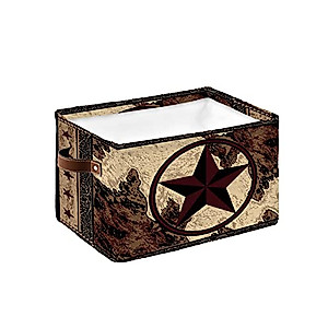 Storage Bin Foldable Storage Basket Star Western Mountain and River,Large Storage Bins with Handles Storage Baskets for Organizing,Vintage Map Border Collapsible Storage Cubes Organizer for Shelf 25L