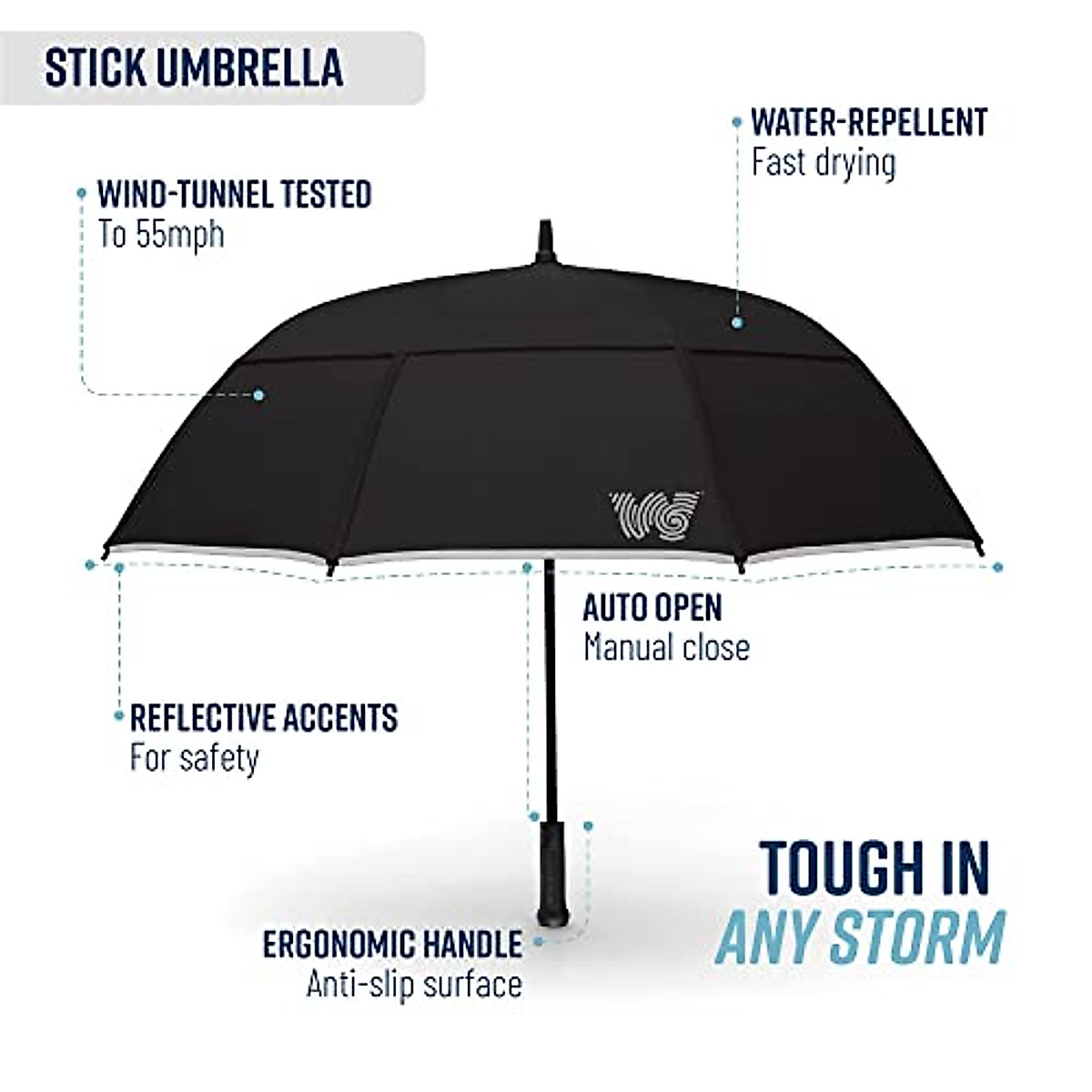 Weatherman Umbrella - Stick Umbrella - Windproof Umbrella Resists Up to 55 MPH Winds - (Sage)
