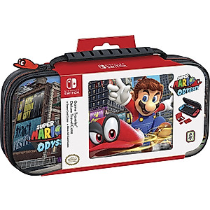 Nintendo Switch Bundle: 32GB Console Red and Blue Joy-Con, Nintendo Switch Wheel (set of 2), Super Mario Odyssey Video Game and Deluxe Travel Case (Renewed)