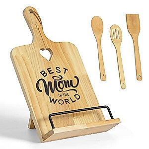 Gifts for Mom - Mother's Day Gift for Mom from Daughter or Son - Wood Cookbook Stand Adjustable Personalized Christmas Gift for Mother, Women
