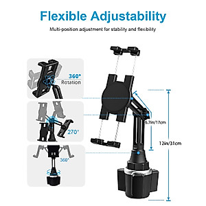 Cup Holder Tablet Mount, woleyi Car/Truck Cupholder Tablet Holder Stand with Adjustable Arm, Compatible with iPad Pro/Air/Mini, Galaxy Tab/Z Fold, Fire HD, iPhone, More 4.7-13" Cell Phones and Tablets
