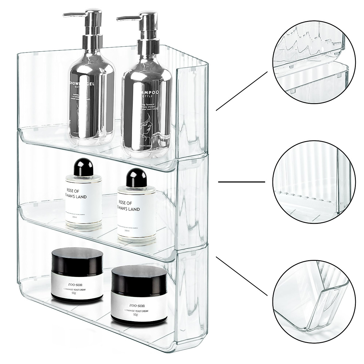 WSIGHT Skincare Organizer Shelf Stackable Corner Countertop Shelf Clear Plastic, 3 Pack Bathroom Kitchen Desktop Organizing Shelf