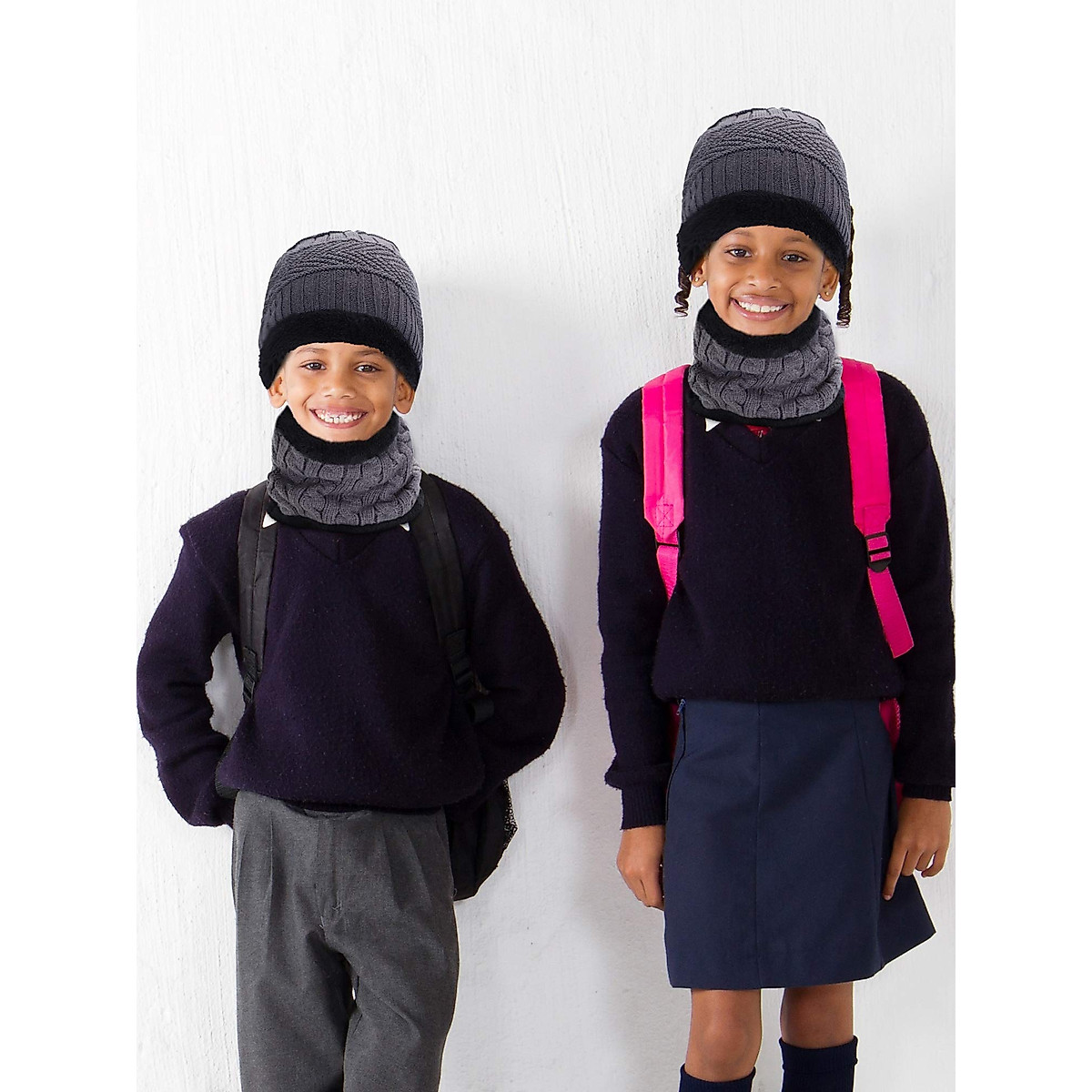 Tatuo 4 Pcs Winter Hat and Gloves Set for Men and Women and Kids Ski Warm Fleece Knit Beanie Hat Warmer Scarf Earmuff(Grey)