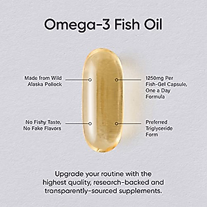 Sports Research Triple Strength Omega 3 Fish Oil - Burpless Fish Oil Supplement w/EPA & DHA Fatty Acids from Wild Alaskan Pollock - Heart, Brain & Immune Support for Men & Women - 1250 mg, 90 ct