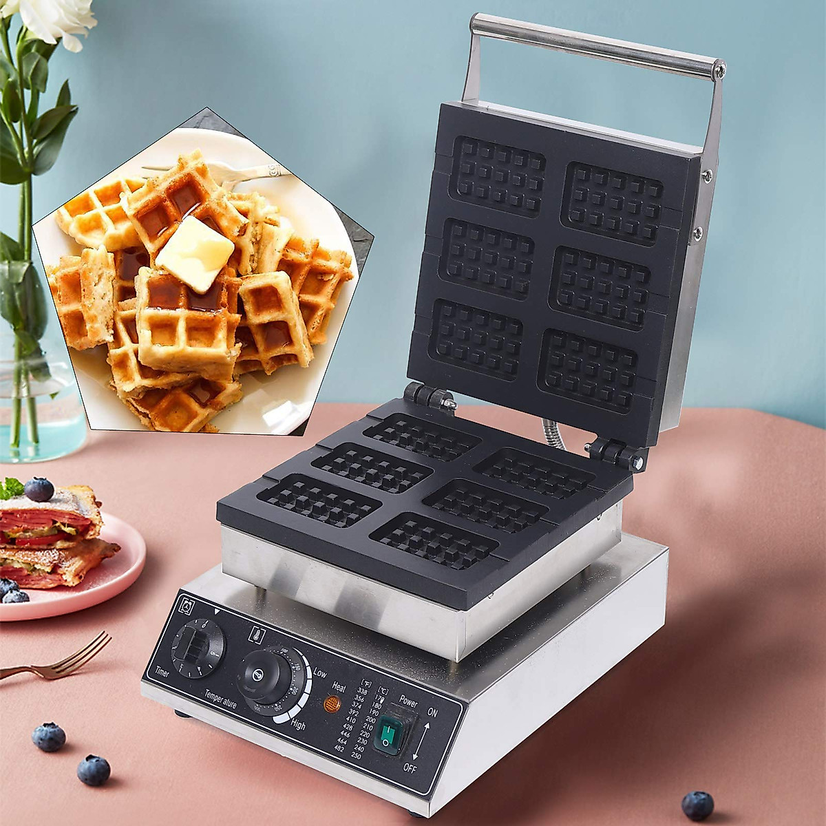 110V Waffle Maker,6 Molds Mini Waffle Maker Machine,Electric Non-Stick Waffle Baker,0~5 Min & 50-300°C Donut Dessert Maker for Kids (Waffle Maker)