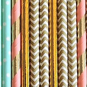 Pomp Peaches 'n Cream 100% Biodegradable Decorative Paper Straws (100 Count) | Long Lasting Premium Quality & Eco-Friendly Standard Size Drinking Straws | The Perfect Finishing Touch For Any Occasion