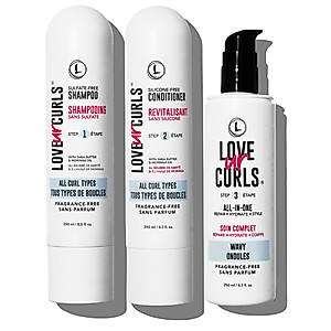 LUS (Love Ur Self) Fragrance-Free 3-Step System Shampoo and Conditioner Set with All-in-One Styler for Wavy Hair Nongreasy & Moisturizing - 8.5oz each