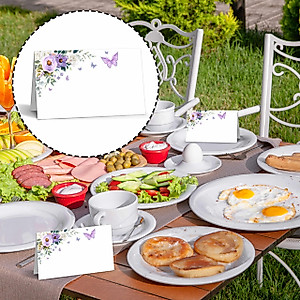 Butterfly Place Cards, Boho Floral Table Place Card For Birthday Baby Shower Dinner Wedding, Purple Tent Name Place Cards For Table Setting, 25 Pack(02)