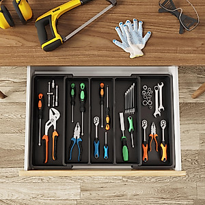 Lifewit Utensil Organizer for Kitchen Drawers, Expandable Cooking Utensil Tray, Adjustable Cutlery Silverware Flatware Holder, Plastic Kitchen Spatula Tools and Gadgets Storage Divider, Large, Black