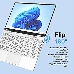 Dpofirs 15.6in Laptop, 2.4G 5G WiFi Business Laptop, 1920x1080 Quad Core Quad, 180 Degree Flip Laptop Computers with Backlit Keyboard,Office Laptop (16G+256G U.S. regulations)