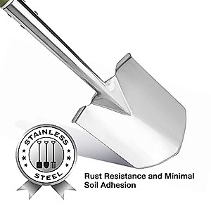 Worth Garden Shovels for Digging, 42" Short Garden Spade Shovel Round Point for Gardening & Planting, Stainless Steel Square Border Spade Heavy Duty with Plastic-Coated Steel Handle