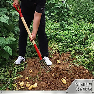 VNIMTI Garden Fork,4-Tine Spading Fork,Compost Fork,Steel Digging Fork,45Inch,Steel Y-Grip,Wooden Handel