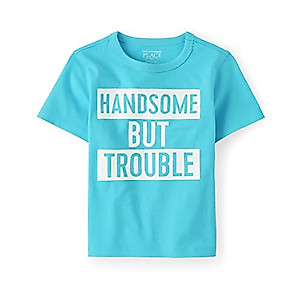 The Children's Place Baby Toddler Boys Short Sleeve Graphic T-Shirt, Handsome But Trouble, 4T