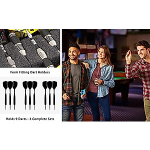 Casemaster The Pro Leatherette Dart Case with Leather-Like Exterior Covering, Holds 9 Steel Tip or Soft Tip Darts with 15 Built-in Pockets for Accessories and Plastic Tubes and Containers for Even More