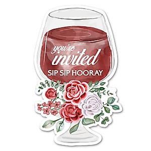 Sip Sip Hooray Birthday Party Invitations with Envelopes, 20 Set Rose Cup Shaped Invitations Birthday Surprise Party Invites Supplies Favors, Double-Sided