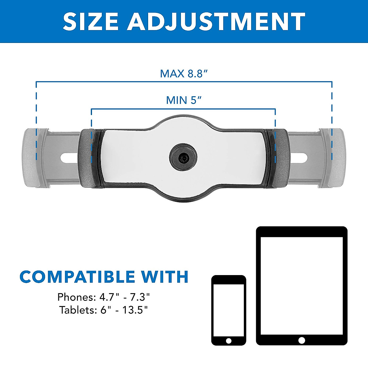 Mount-It! Adjustable iPad Wall and Counter Mount [Fits Screens 4.7" to 12.9"] 360 Degree Full Motion Rotation and Swivel Desktop Tablet and Phone Stand, Large Base, Holder Cabinet (Black)