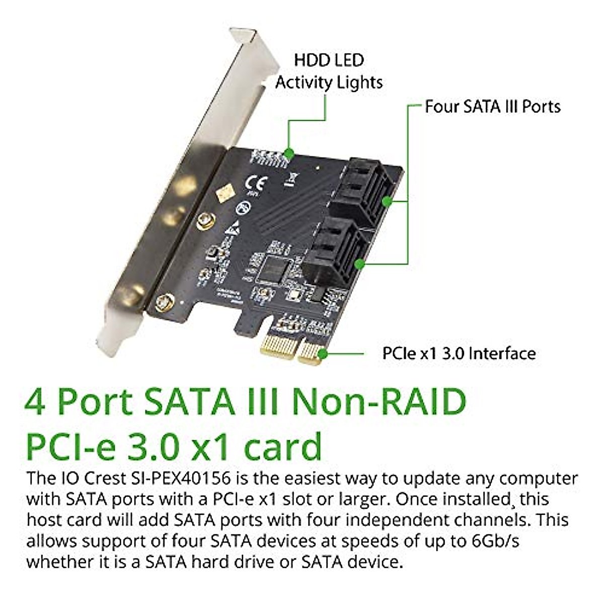IO Crest 4 Port SATA III Expansion Card with Low Profile Bracket - 6Gbps SATA 3.0 Controller PCI Express x1 ASMedia 1064 for Windows10/8/7/XP/Vista/Linux