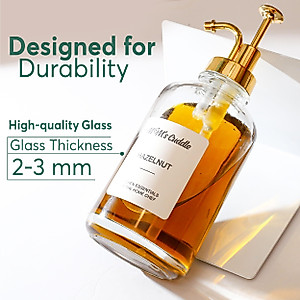 Glass Syrup Dispenser for Coffee Bar - No Leak, 16.9 Oz (500ml), Golden Pump, Easy-to-Use, Coffee Syrup Dispenser with 20 Labels & Silicone Funnel, Premium Quality & Durable – Pack of 2