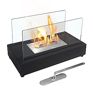 JP Outdoor Tabletop Fireplace, Portable Rectangle Ventless Black Fire Pit Bowl Pot Indoor Outdoor, Bio Ethanol Clean Burning
