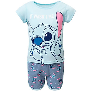 Disney Lilo & Stitch Big Girls T-Shirt and French Terry Shorts Outfit Set Blue 10-12
