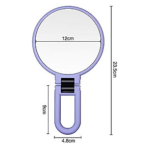 FUHUIM 1x 15x Magnifying Hand Held Mirror, Double Sided Handheld Mirror with Foldable Hand, Portable Travel Mirror with Magnification for Girls Woman(Purple)