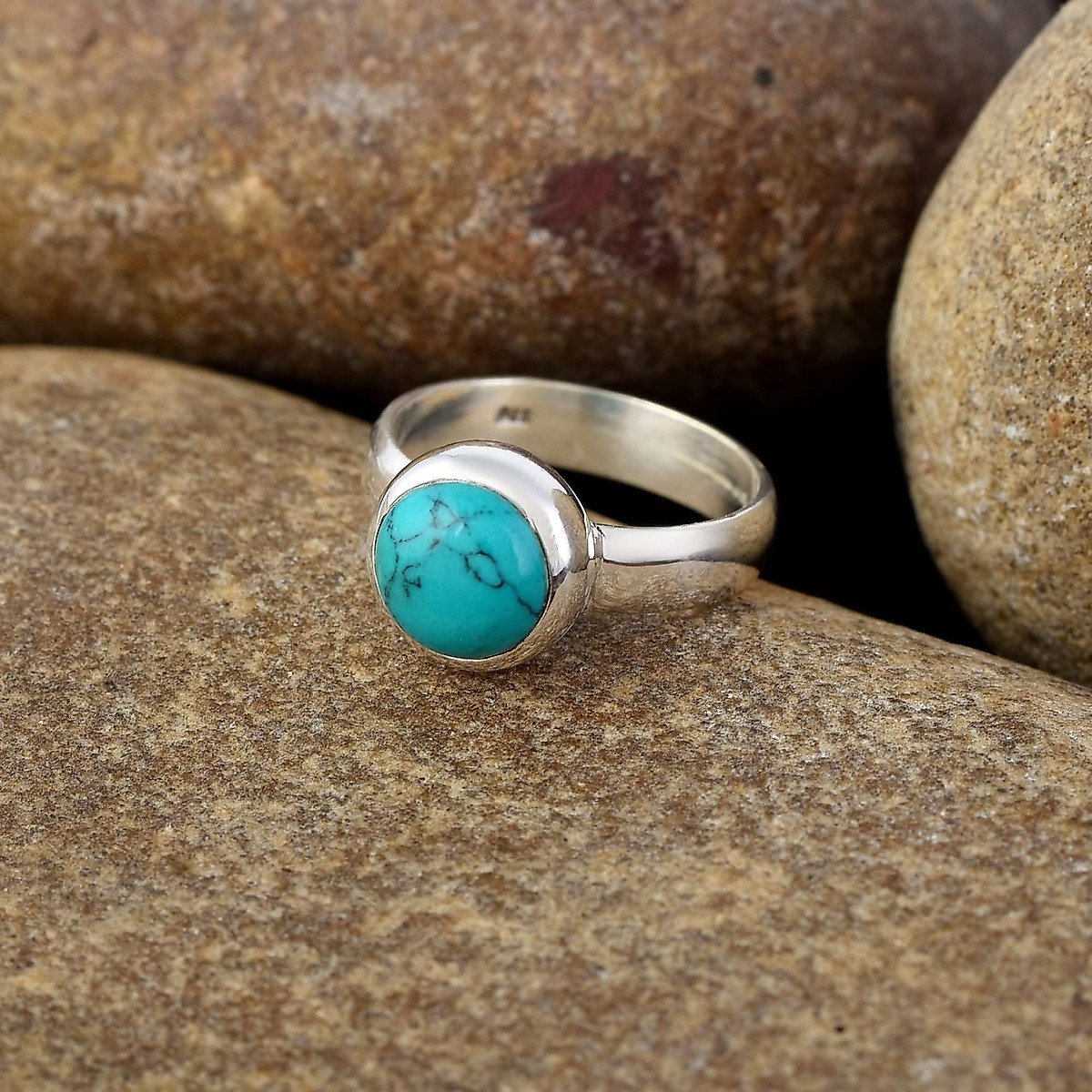 925 Sterling Silver Ring For Womens Natural Pearl Ring Sterling Silver Boho Ring June Birthstone Round Gemstone Ring