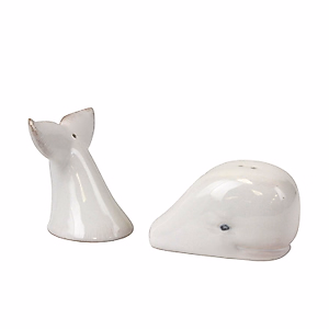 Beachcombers White Ceramic Swimming Whale Set Of P Shaker Blue