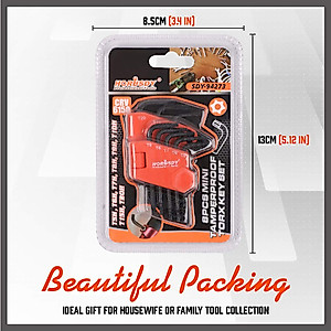 SEDY 8-Piece Mini Torx L Key Set, Tamperproof Torx Star Allen Wrench, T5, T6, T7, T8, T9, T10, T15, T20, Cr-V