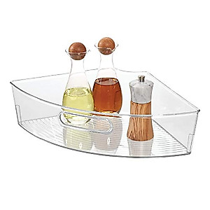 iDesign Recycled Plastic 1/4 Wedge Lazy Susan Turntable Organizer with Handle, Pantry, Bathroom & Recycled Plastic 3-Tier Stadium Spice Rack Organizer for Kitchen, Fridge, Freezer