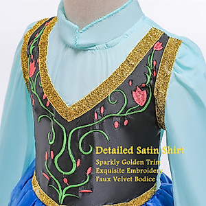 Princess Costume for Girls Tiara Wand Gloves Wig Toddler Kids Halloween Outfit Dress Up Clothes Pretend Play, 7Y-8Y