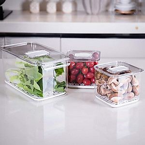iPEGTOP Fridge Produce Saver Food Storage Bin Containers, Stackable Refrigerator Freezer Organizer Fresh Keeper Container with Vented Lids, 6 Pack