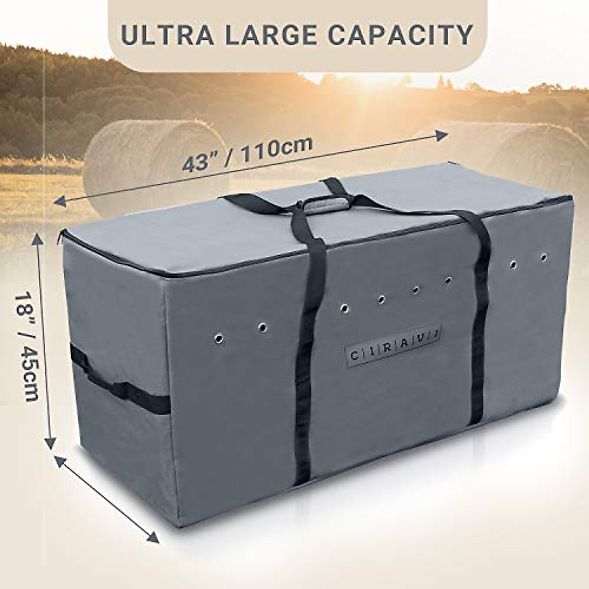 CIRAVI Hay Bale Storage Bag - Extra Large Tote - Heavy Duty - Foldable and Ventilated with Waterproof Lining - For 2 String Bale of Hay - 18" x 22" x 43" Complete with Bucket Strap