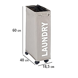 Taupe Corno slimLaundry basket - thin Laundry Hamper with wheels - small space laundry bin - narrow hamper, laundry collector, laundry basket with wheels