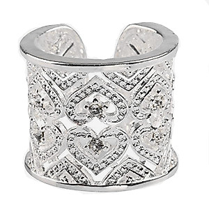 Naivo Retro Europe Style Rose Gold Plated Hollow Hears White Zircon Resizable Band Ringe (silver)