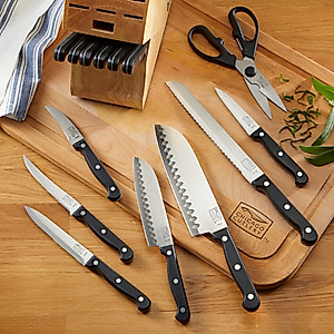 Chicago Cutlery Essentials 15 Piece Stainless Steel Kitchen Knife Set with Shears, Paring, Fruit, Utility, Santoku, Bread, and Steak Knives, Knife Set for the Kitchen with Block