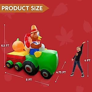 Joiedomi 8 FT Inflatable Turkey Driving Car Decoration with Built-in LEDs, Blow Up Inflatables for Thanksgiving Party Indoor, Outdoor, Yard, Garden and Lawn Fall