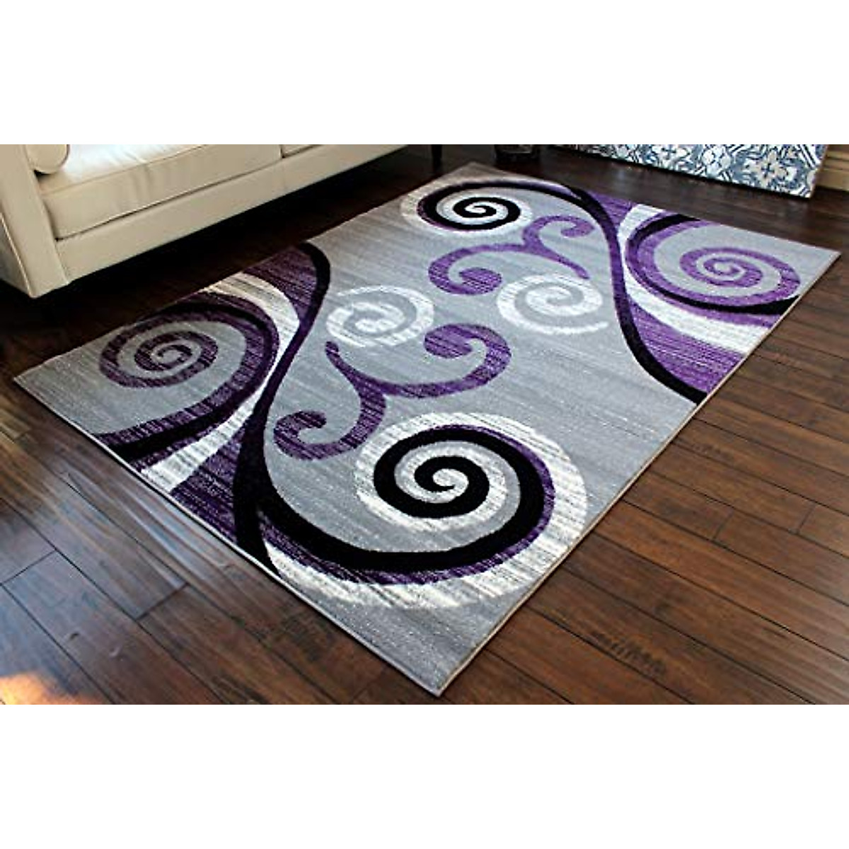 Masada Rugs, Stephanie Collection Area Rug Modern Contemporary Design 1100 Grey White Black Purple (8 Feet X 10 Feet)