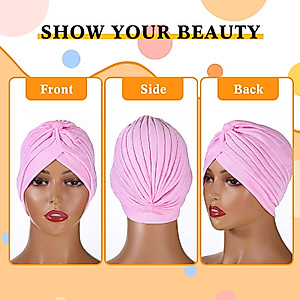 40 Pcs Turbans Pleated Head Scarf for Women Pre Tied Twisted Head Wraps for Women Multicolored Hair Wraps Beanie Hat for Women Girl